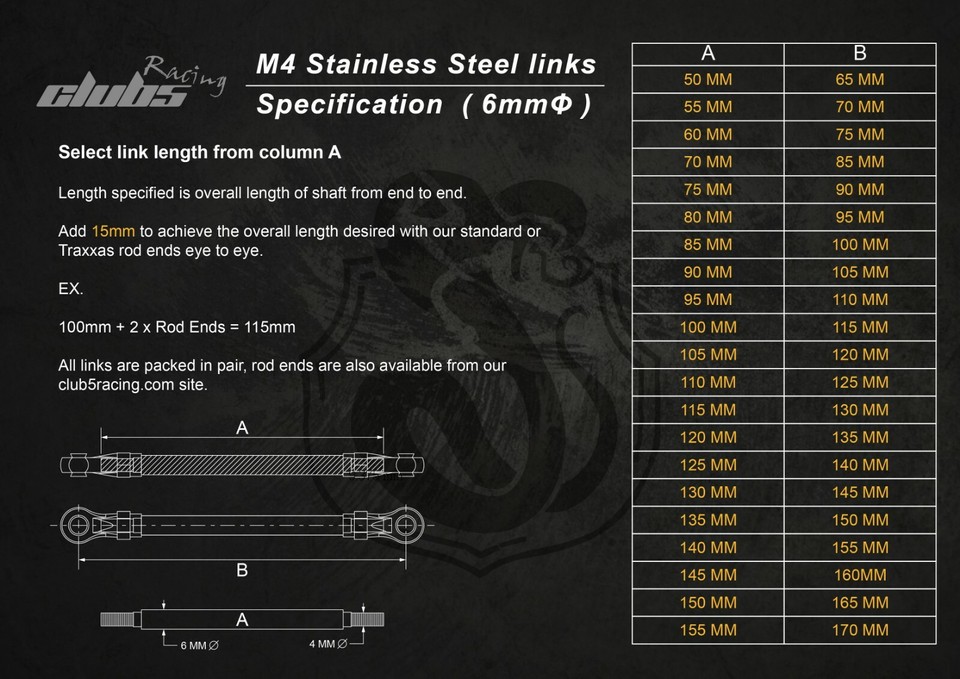 "Husky Link" M4 Stainless Steel Links ( 6 mm ) for RC Crawlers (50 to ...