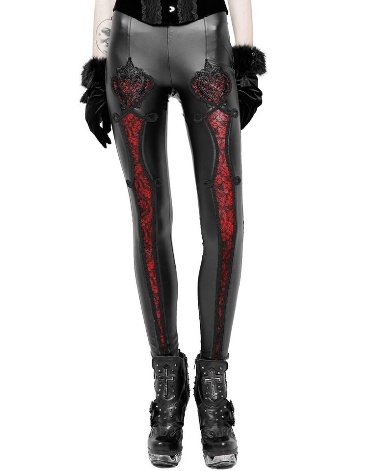 Punk Rave Womens Gothic Leggings Pants Black Red Faux Leather Steampunk ...