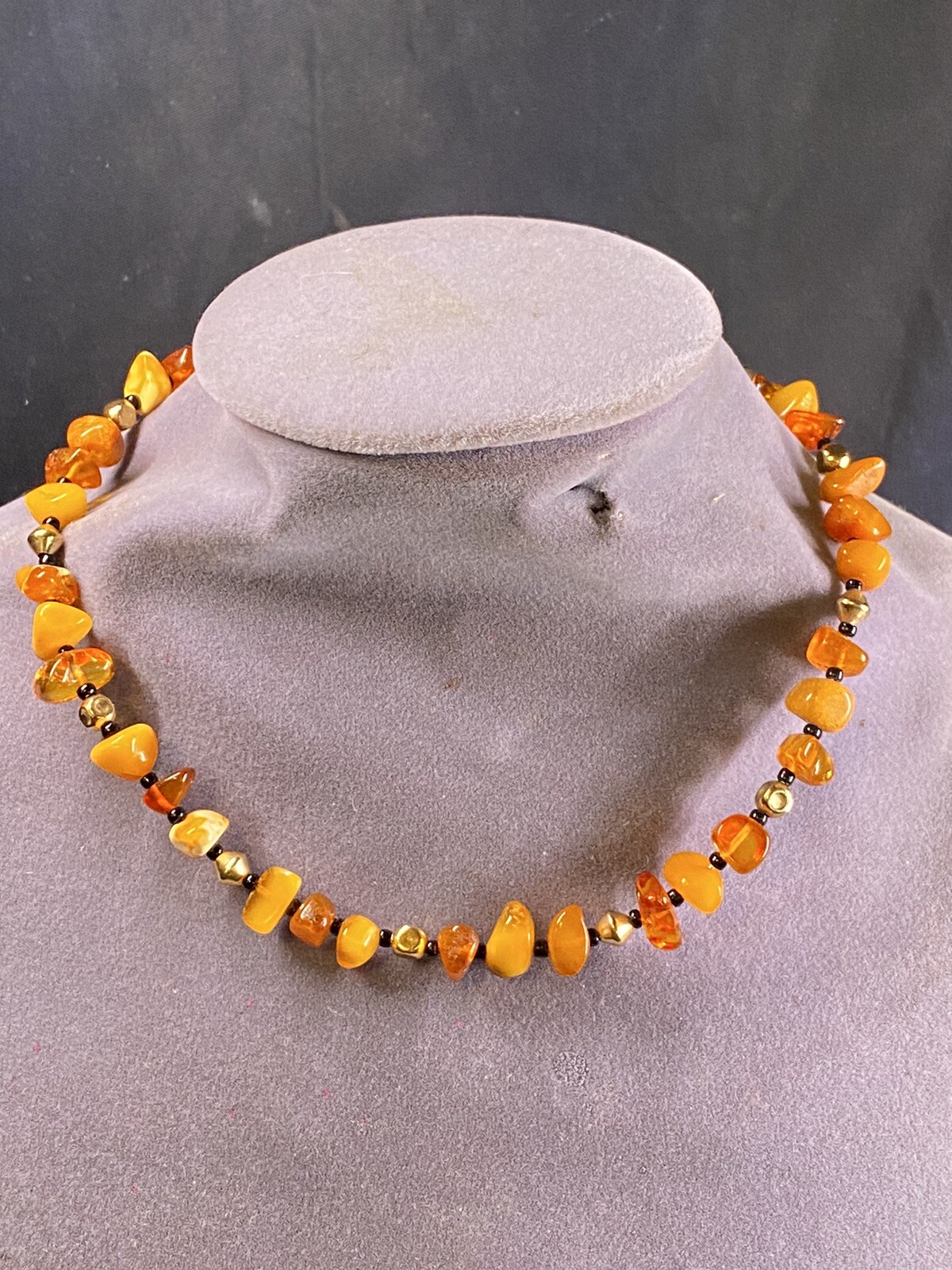 GENUINE AMBER GOLD TONE CHOKER NECKLACE ADJUSTABLE 12… - Gem