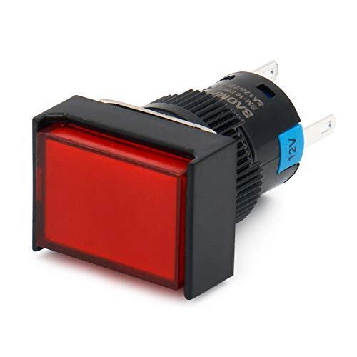 5/8" 16mm Push Button Switch Momentary Rectangular Cap LED Lamp Red ...