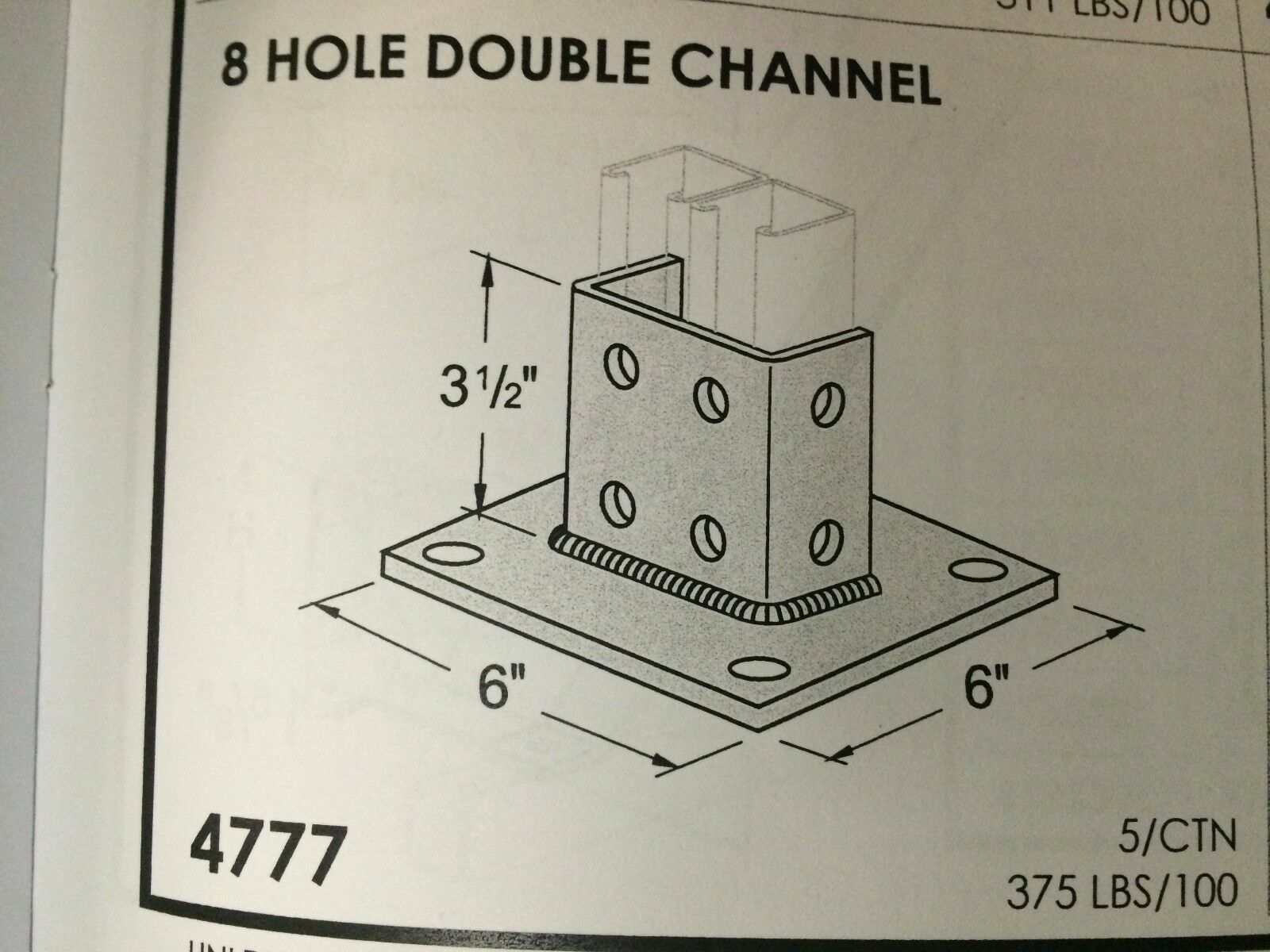 Double Channel Squared Post Base for Unistrut Channel P2073A SQ #4777 ...