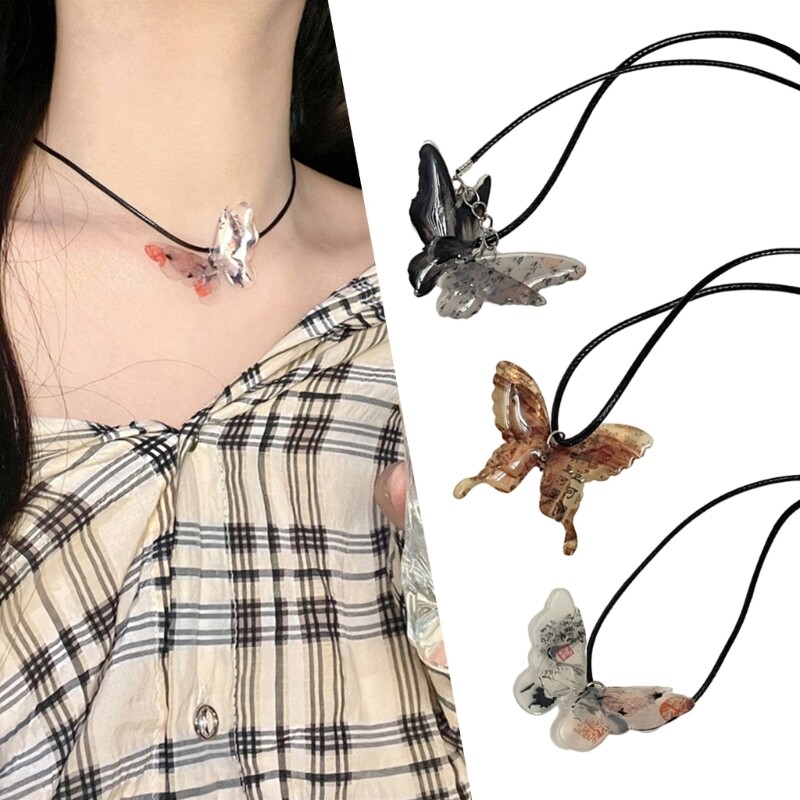 Chinese Style Butterfly Necklace Wax Rope Choker Neck Chains Party ...