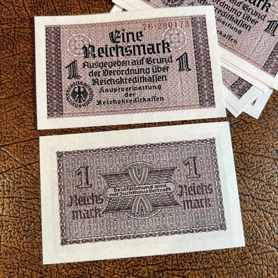 Set of five 1940 German Reichsmark banknotes for occupied territories ...