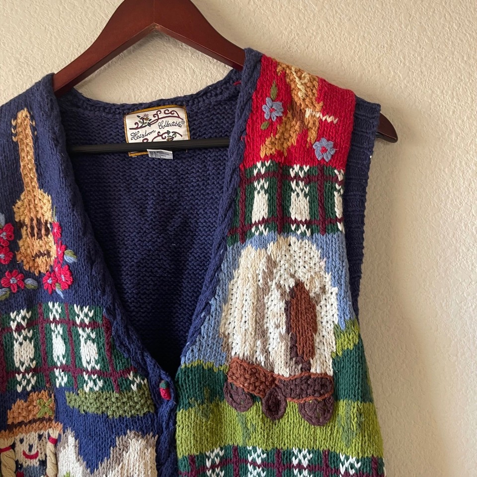Vintage Heirloom Collectible Womens Novelty Country Western Scene Knit ...