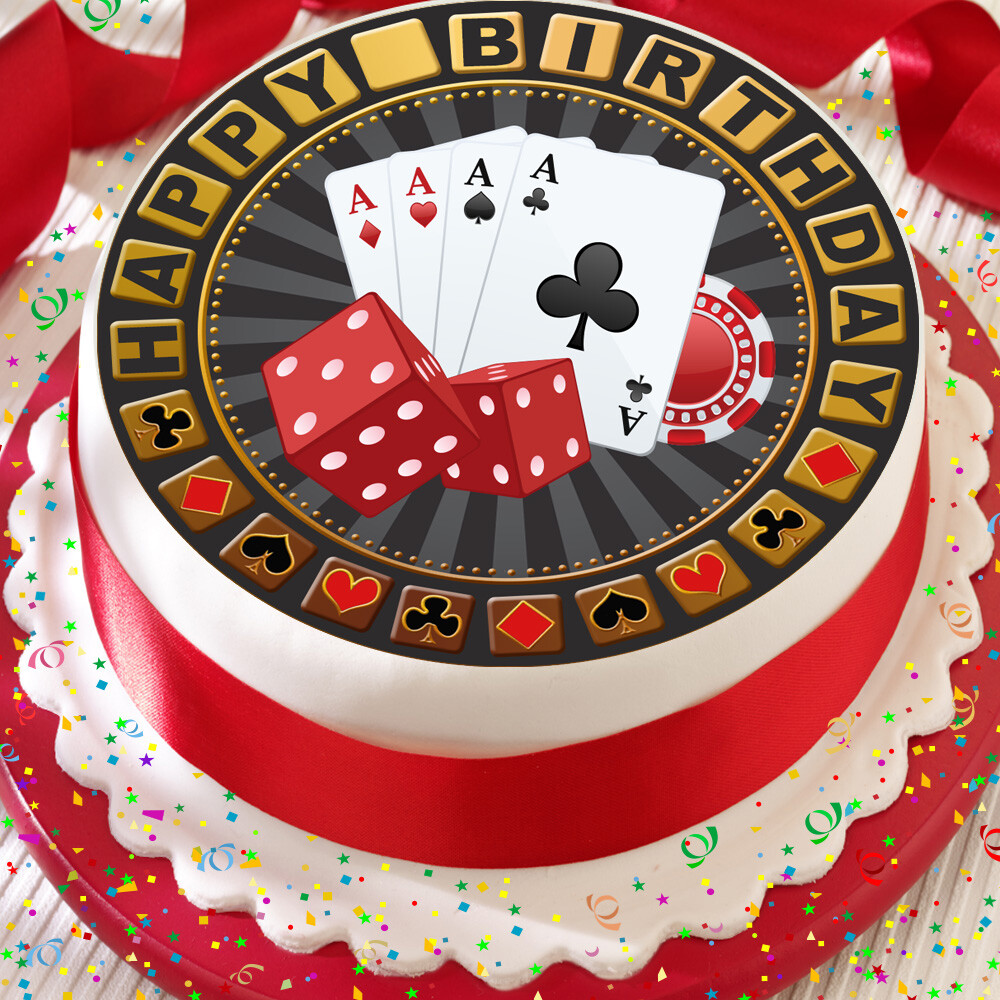 CASINO HAPPY BIRTHDAY CARDS DICE POKER 7.5 INCH PRECUT EDIBLE CAKE ...