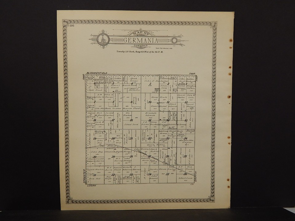 North Dakota Stutsman County Map Griffin or Germania 1930 Dbl Side Q5 ...