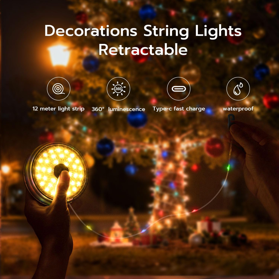 Camping String Lights Outdoor,Dual Functionality,12 M Long String Light ...