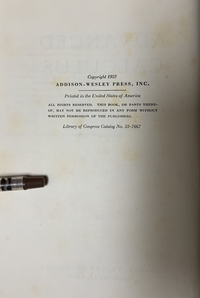 ADVANCED CALCULUS By Wilfred Kaplan - Hardcover - (1952) First Edition ...