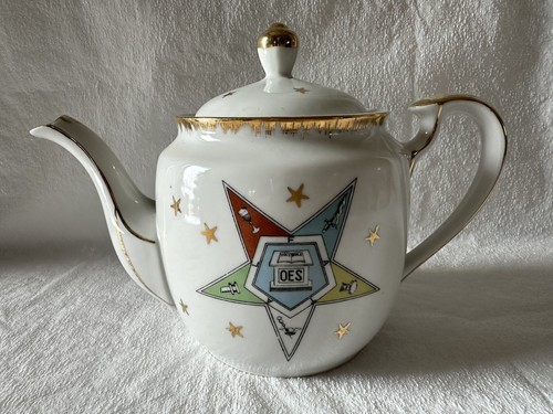 Lefton Masonic Order of the Eastern Star OES Hand Painted Teapot Gilded ...