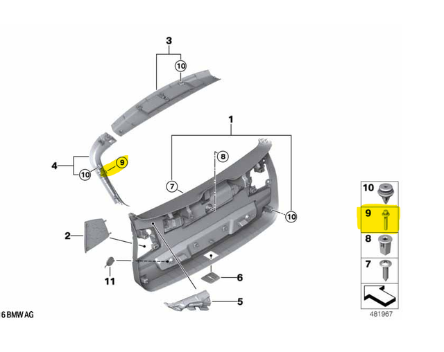 BMW Boot Trunk Parcel Shelf Support Strap Snap Button 51497455851 ...