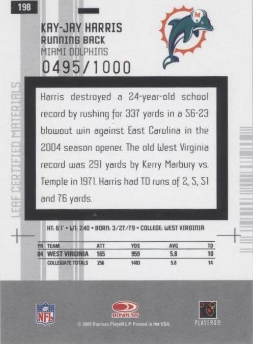 2005 Leaf Certified Materials Kay-Jay Harris #198 for sale | eBay
