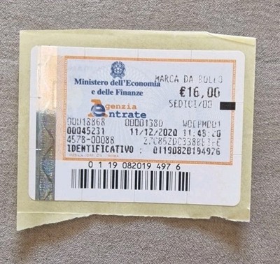 Marca da bollo da 16,00 del 11/12/2020 nuova | eBay