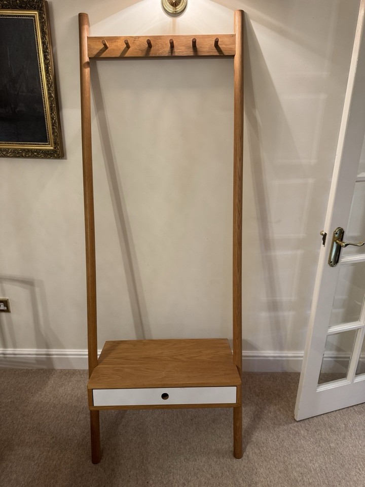 Coat Stand - Lean to with Drawer and Shelf Storage Rack | eBay UK