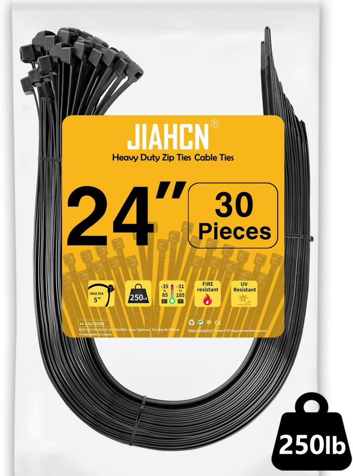 Long Zip Ties Heavy Duty 250Lbs Cable Ties Extra Large Zip Ties 24 Inch ...