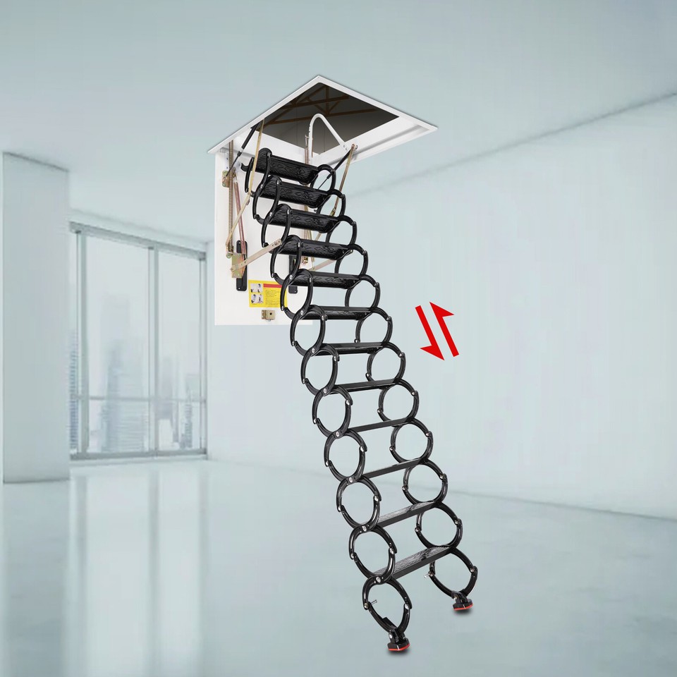 Retractable 12 Steps Folding Stairs Pull Down Attic Ladder For Loft ...