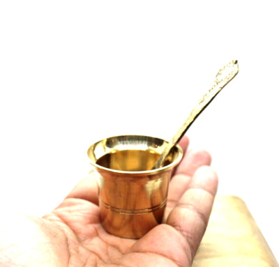 Brass Pooja Lota and Spoon charnamrit Set Handmade Brass Hindu Puja ...
