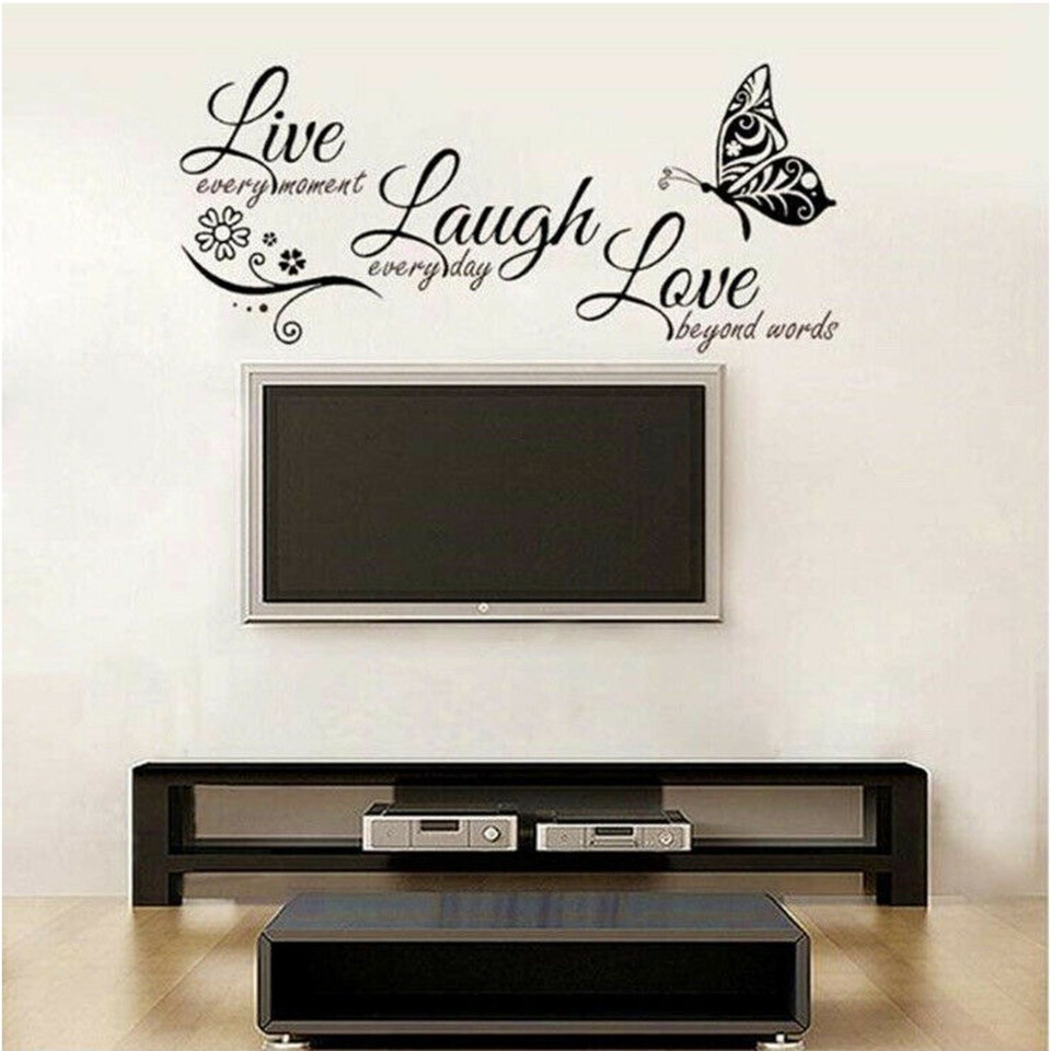 Wall Decal Home Decor Live Laugh Love Butterfly Flower Wall Art Sticker ...