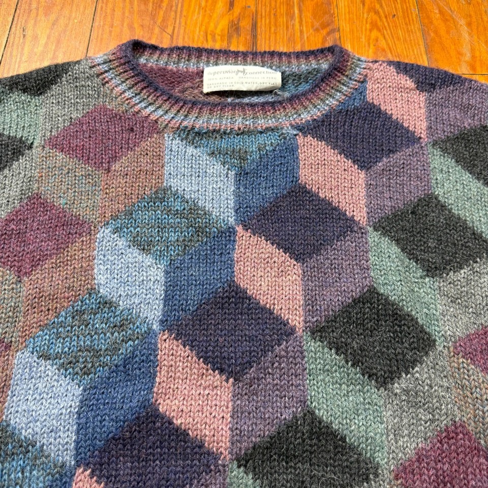 Vintage Peruvian Connection Alpaca Sweater Women Size Large Geometric ...