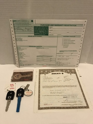 Collectible 2009 DUCATI 848 Keys W/ Matching Code Card & Paper Work (CO ...