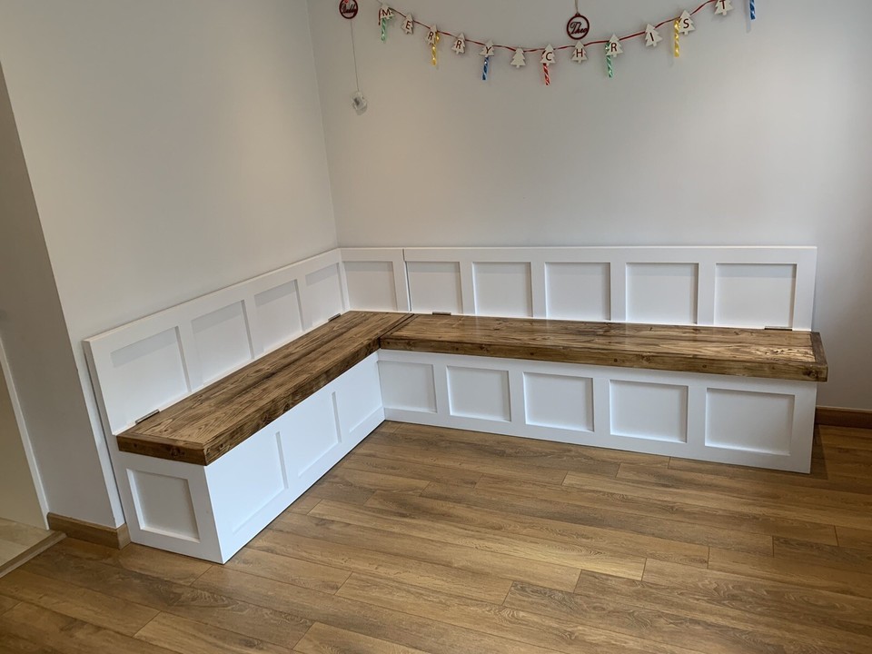 Corner Dining Set L Shape Dining Set Monks Bench Industrial Table | eBay