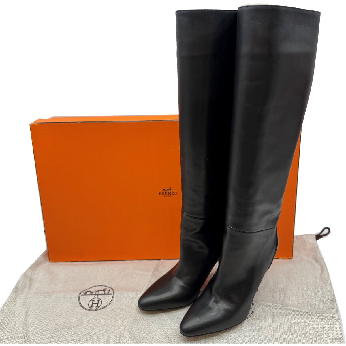 Authentic HERMES Size:38 US:7 Long Boots Black Leather Authentic HERMES Size:38 US:7 Long Boots Black Leather