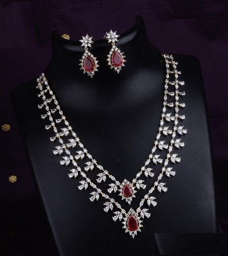 2 Layered Ruby CZ & Sapphire CZ Gorgeous Bridal Necklace In 935 ...