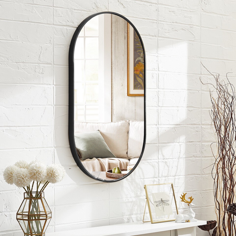 Oval Industrial Vanity Wall Pill Shape Mirror Framed Living Room ...