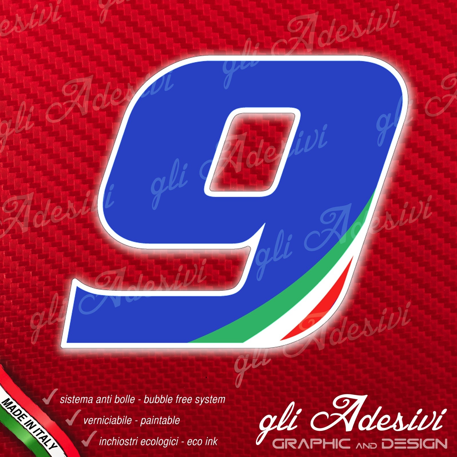 Sticker Number 9 Moto Auto Cross Race Blue & Tricolor 5 Cm | eBay