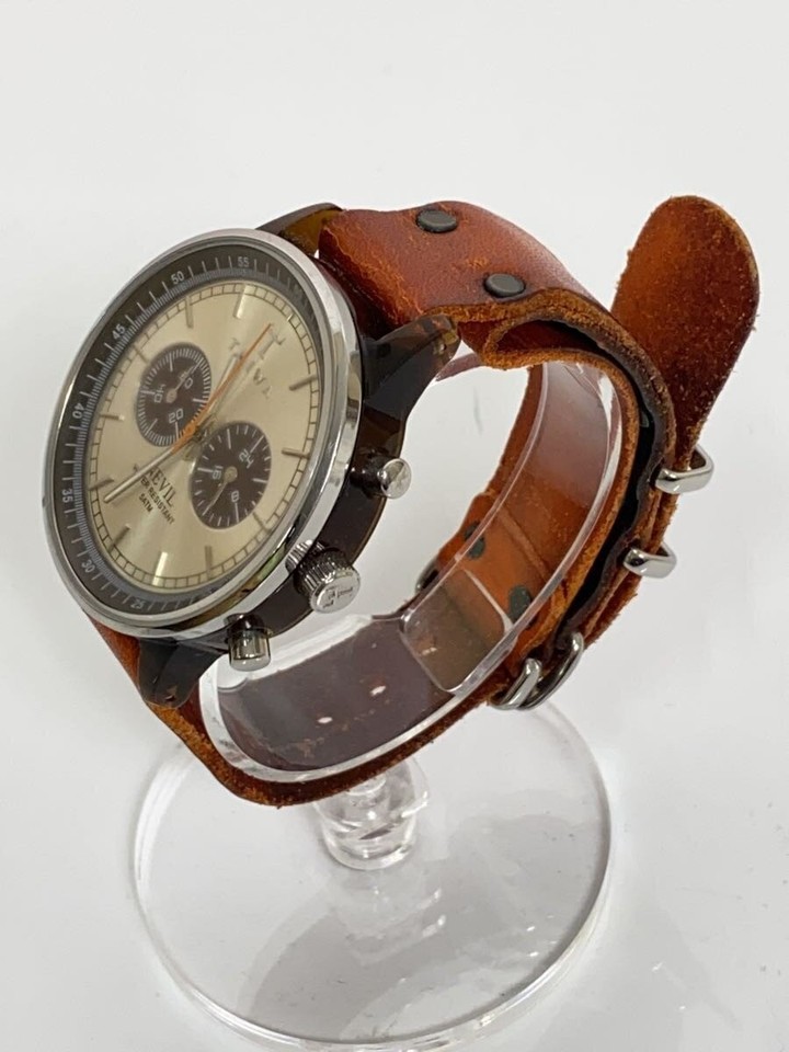 TRIWA NEVIL Chronograph Quartz Analog Watch Silver Case Leather Strap ...