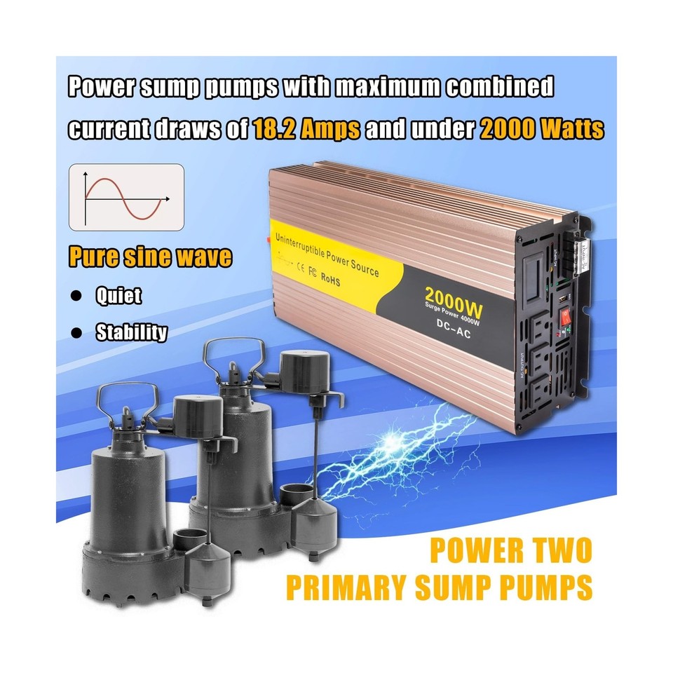 2000W Sump Pump Battery Backup Power System With LCD Display for ...