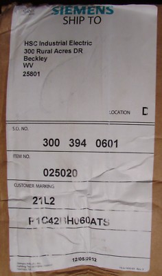 SIEMENS P1C42BH060ATS Type P1 Circuit Breaker Panel I-3 Control ...