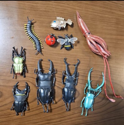 Mini Toy Figure Stag Beetle and others Set of 10 Insect Bug Giant Squid ...