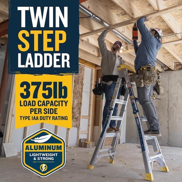 18ft Reach Aluminum 6-in-1 Multi-Max Pro Multi-Position Ladder, 375lbs ...