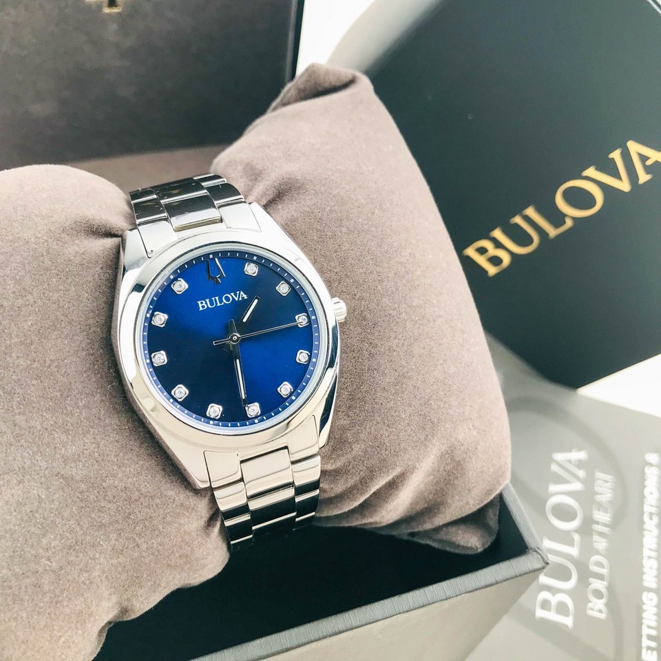 Bulova Surveyor 96P229 Women's Diamond Accent Sliver Tone Blue Dial ...