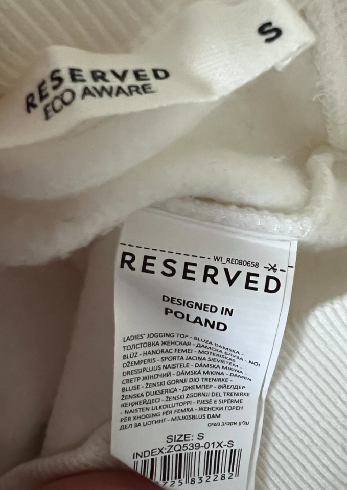 Reserved, White, Fleecy Style, Shoulder Detail Sweatshirt, S (Worn by ...