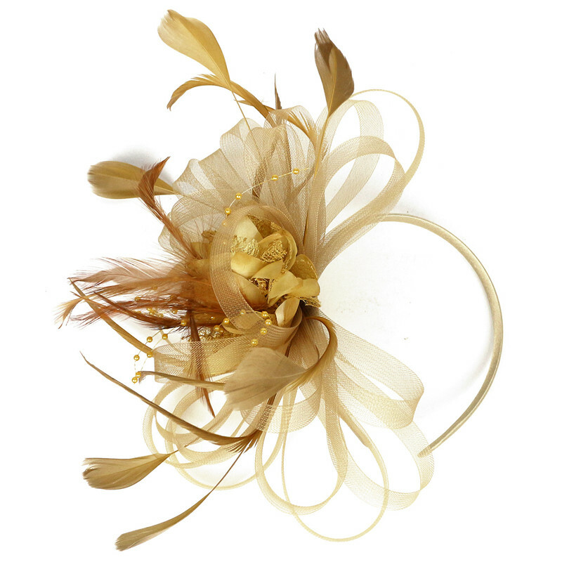 Women Fascinator Feather Hat Flower Hair Clip Church Wedding Party ...