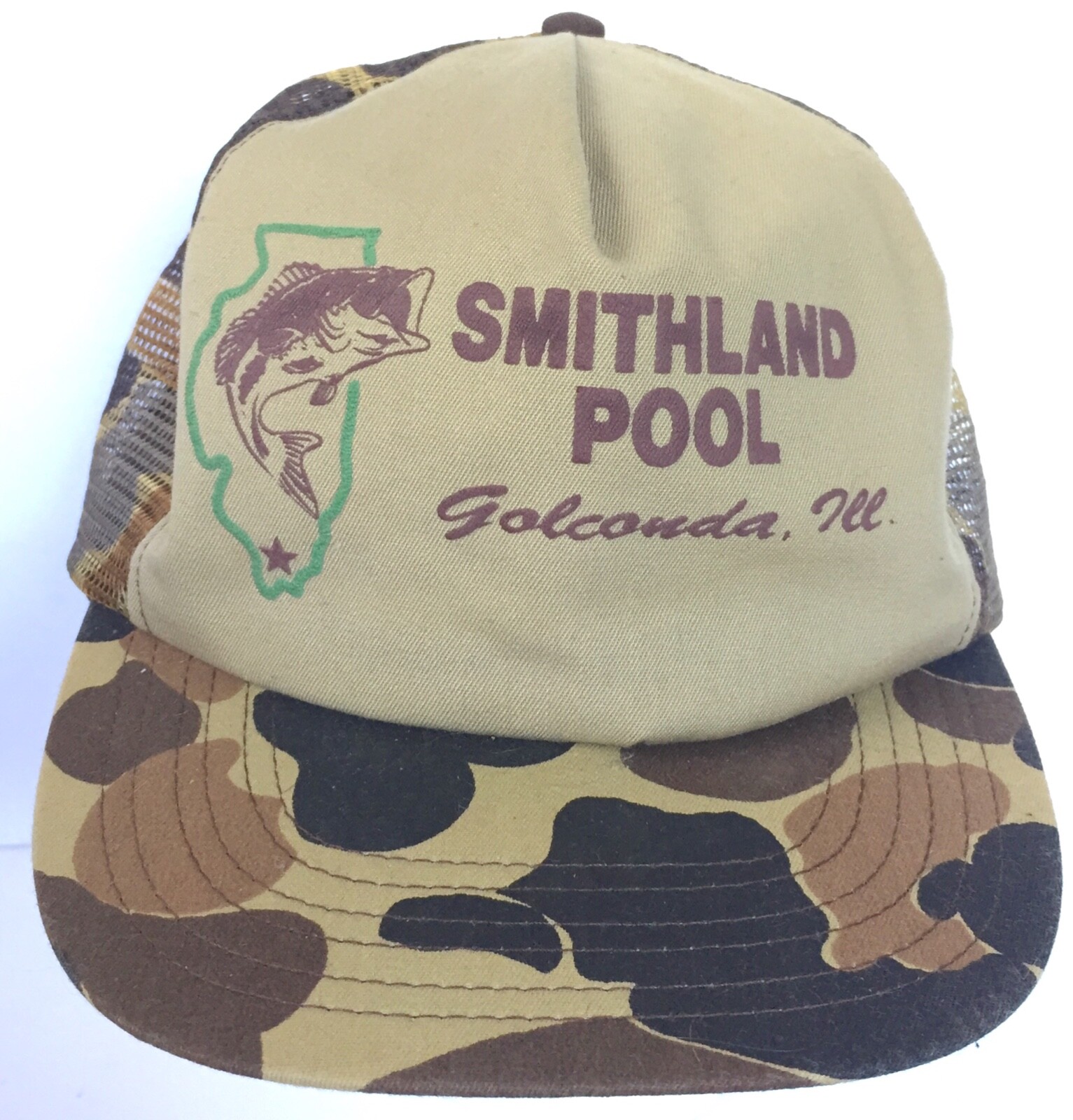 Vtg 70s 80s Smithland Pool Camo Mesh Trucker Hat Camouflage Fishing USA ...