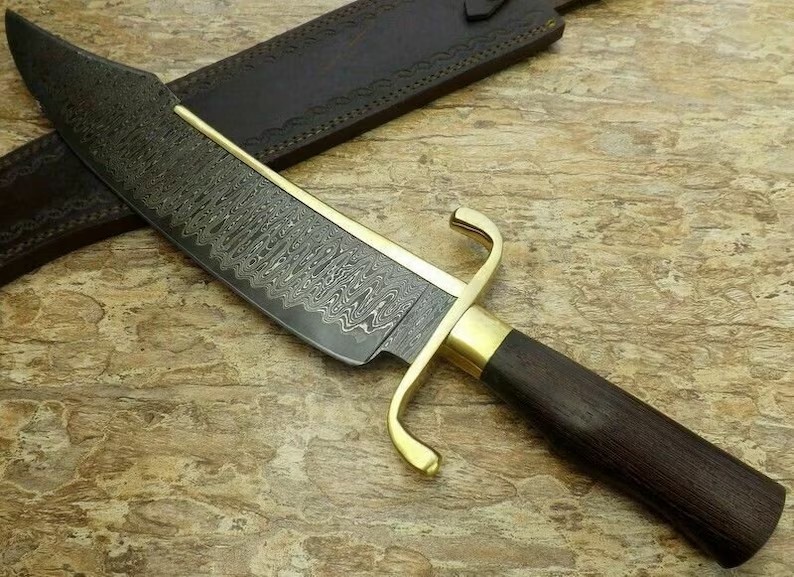 18.5" Amazing Custom Handmade Damascus Steel Alamo Musso Bowie Knife ...