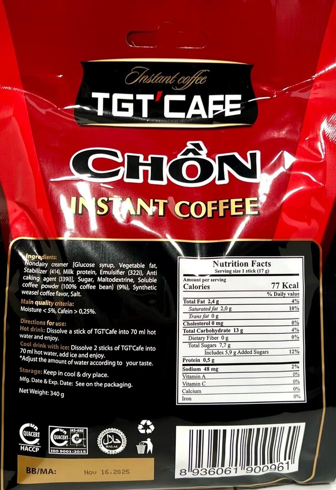TGT Cafe Chon 3-In-1 Instant Coffee 20 Sticks x 17g~Exp 10/08/2026 | eBay