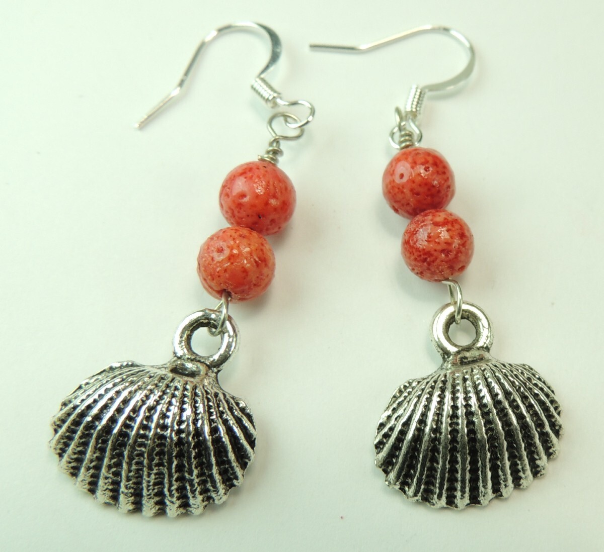 Fan Shells With Red Coral Earrings Handmade Statement | eBay
