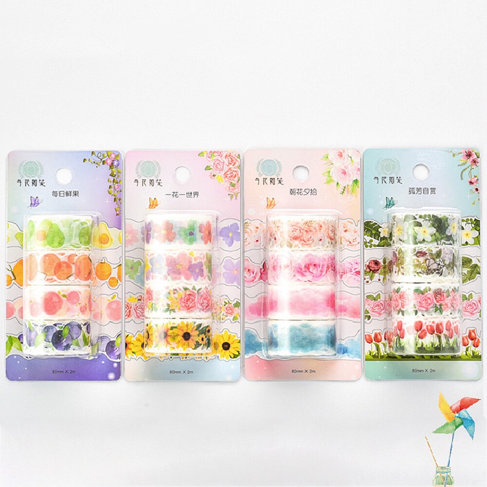 4Rolls Floral Washi Tape Flower Lace Stickers Stationery Diary ...