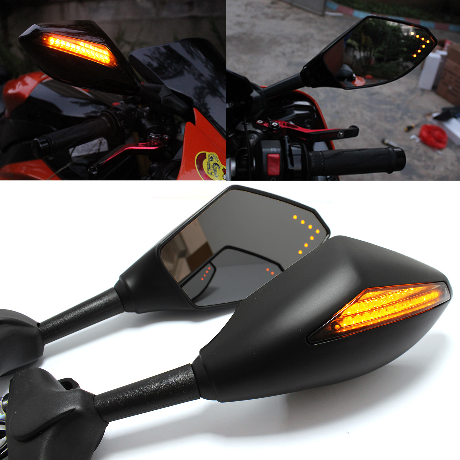 Yamaha FZ6R YZF R6 R6S 600 FZ R600 1000 Motorcycle Mirrors LED Turn ...