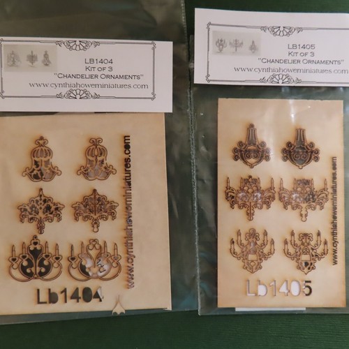 Dollhouse Miniatures 2 Kits of 3 Wood Chandelier Ornaments by Cynthia ...