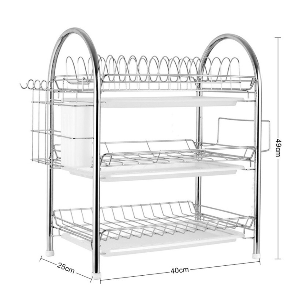 Sink Dish Drying Rack 3-Tier Stainless Kitchen Shelf Cutlery Drainer | eBay