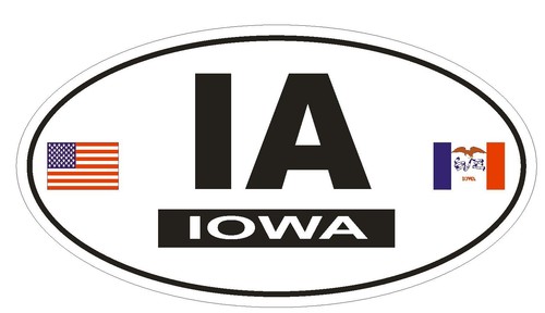 IA Iowa Oval Bumper Sticker or Helmet Sticker D799 Euro Oval with Flags ...