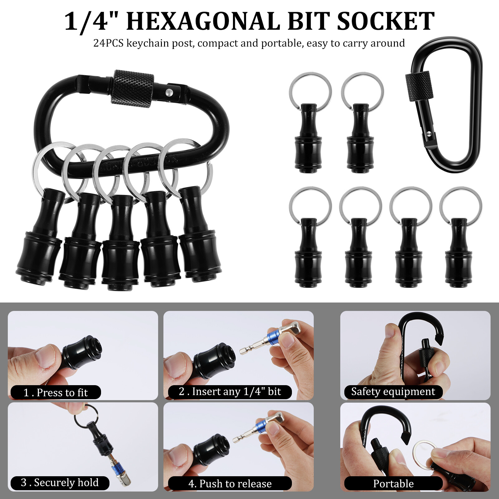 24Pcs 1/4 Inch Hex Shank Screwdriver Bit Holder Bit Holder Keychain ...
