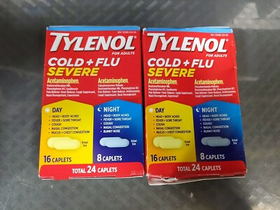 2 PK Tylenol Cold + Flu Severe 16 Day Caps & 8 Night Caps 24 Caps EXP ...