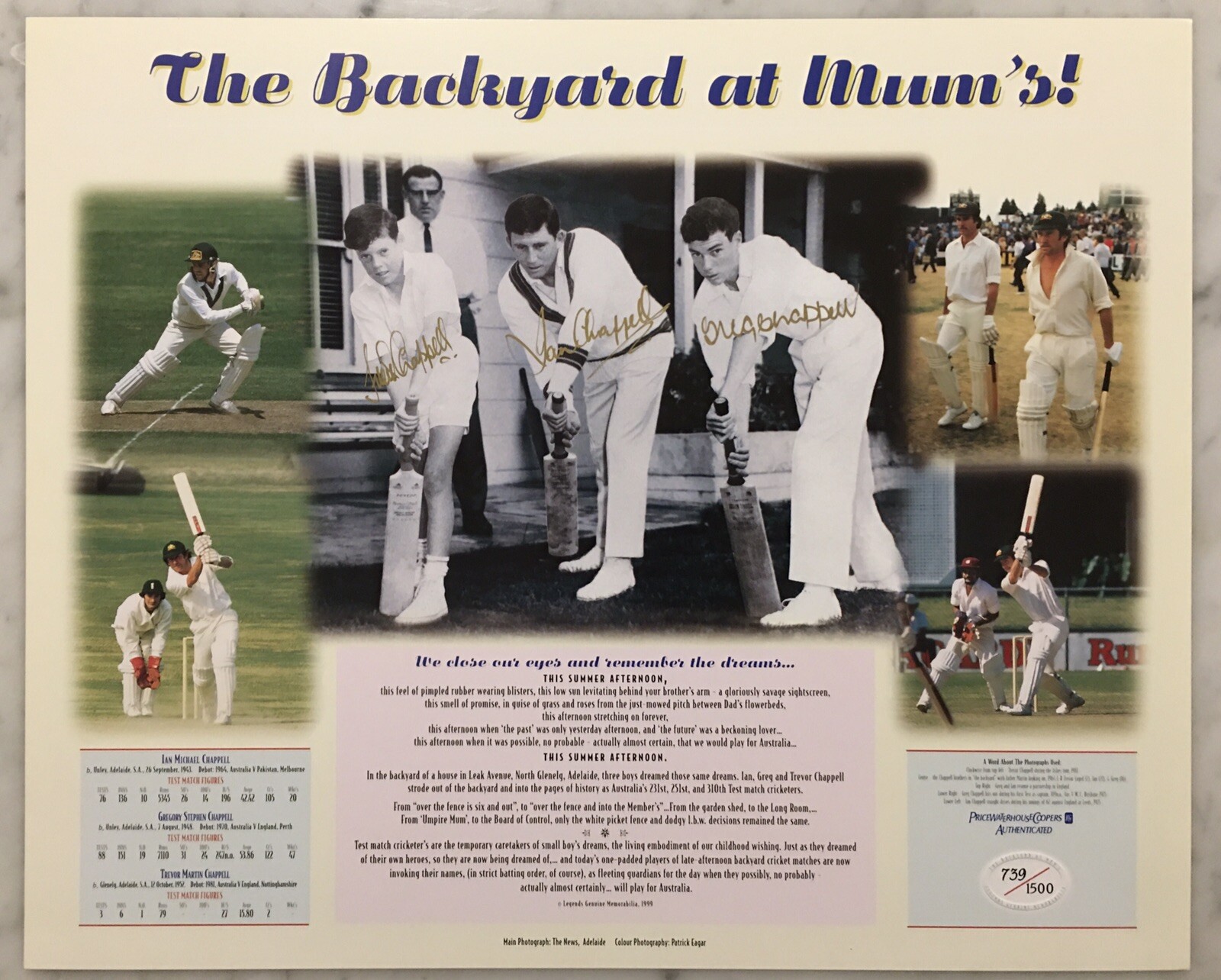 Chappell Brothers Greg Ian Trevor Signed Backyard At Mum’s L/E Framed ...