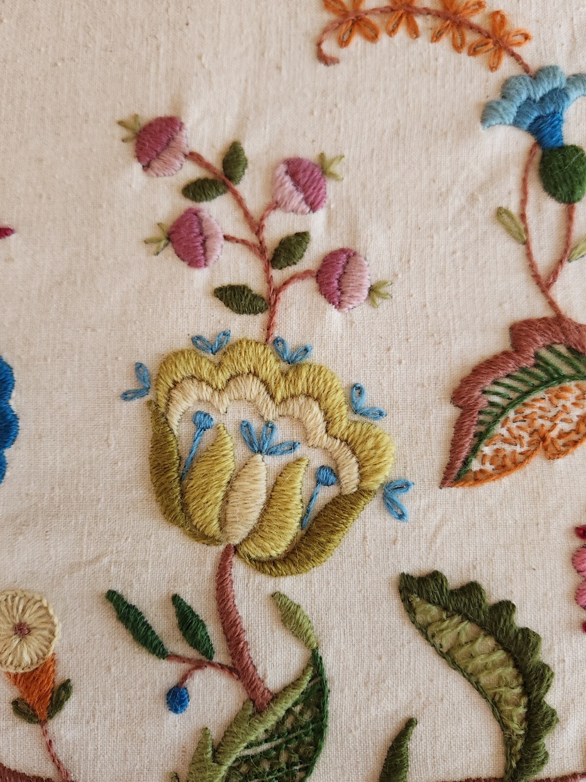 Vntg Hand Stitched Floral Crewel Embroidered Tapestry 15" X 19 1/2 ...