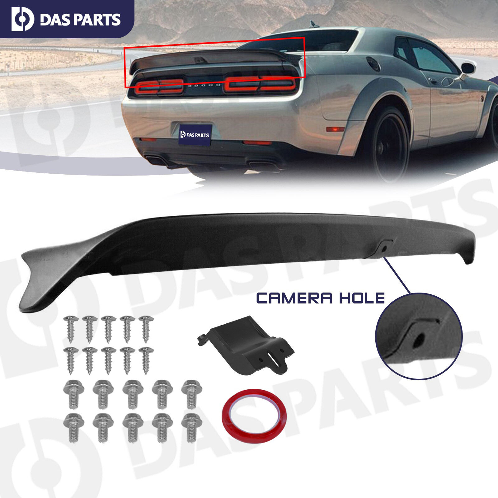 For 08-23 Dodge Challenger Hellcat Redeye Rear Spoiler w/Camera Hole ...